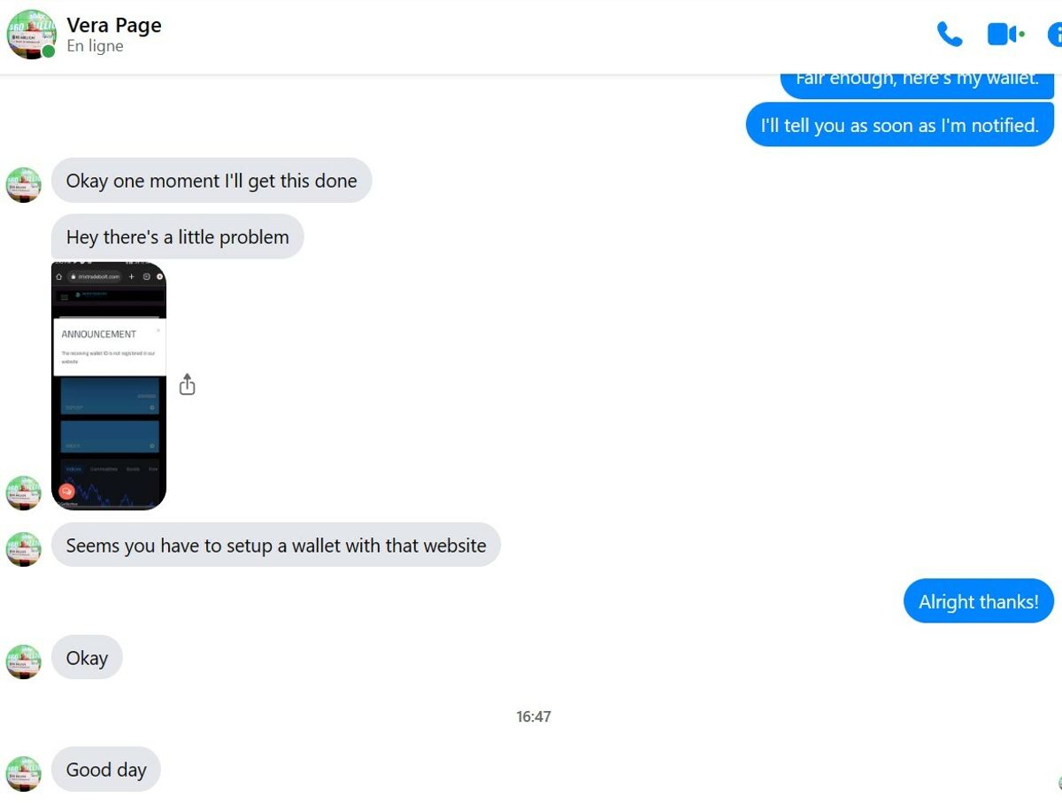 Le fraudeur indien sous couvert du faux profil de "Vera Page" qui tente ...