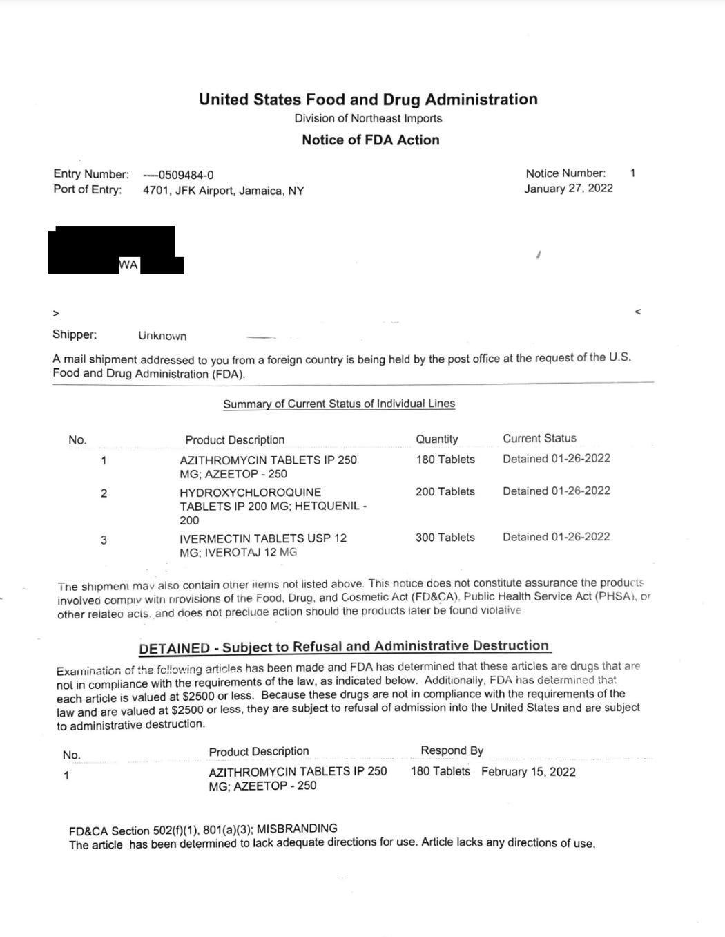 FDA Is Now Seizing Online Orders Of Ivermectin, Hydroxychloroquine + Z ...