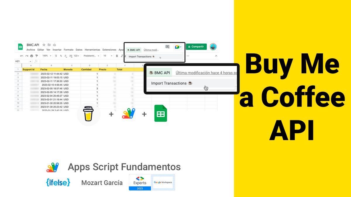 Buy Me a Coffee API y Google Sheets — Mozart García - Buymeacoffee