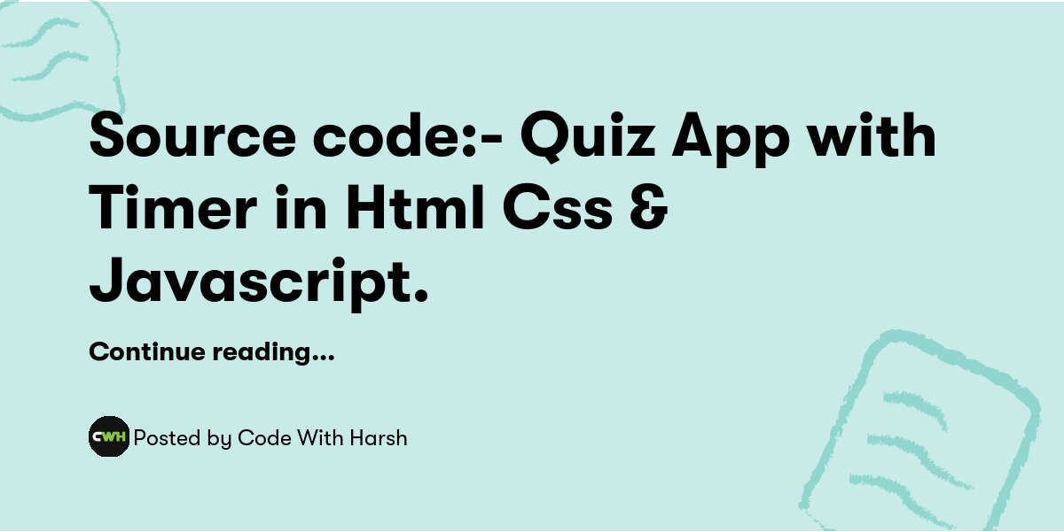 Source Code Quiz App With Timer In Html Css And Javascript — Code With Harsh Buymeacoffee