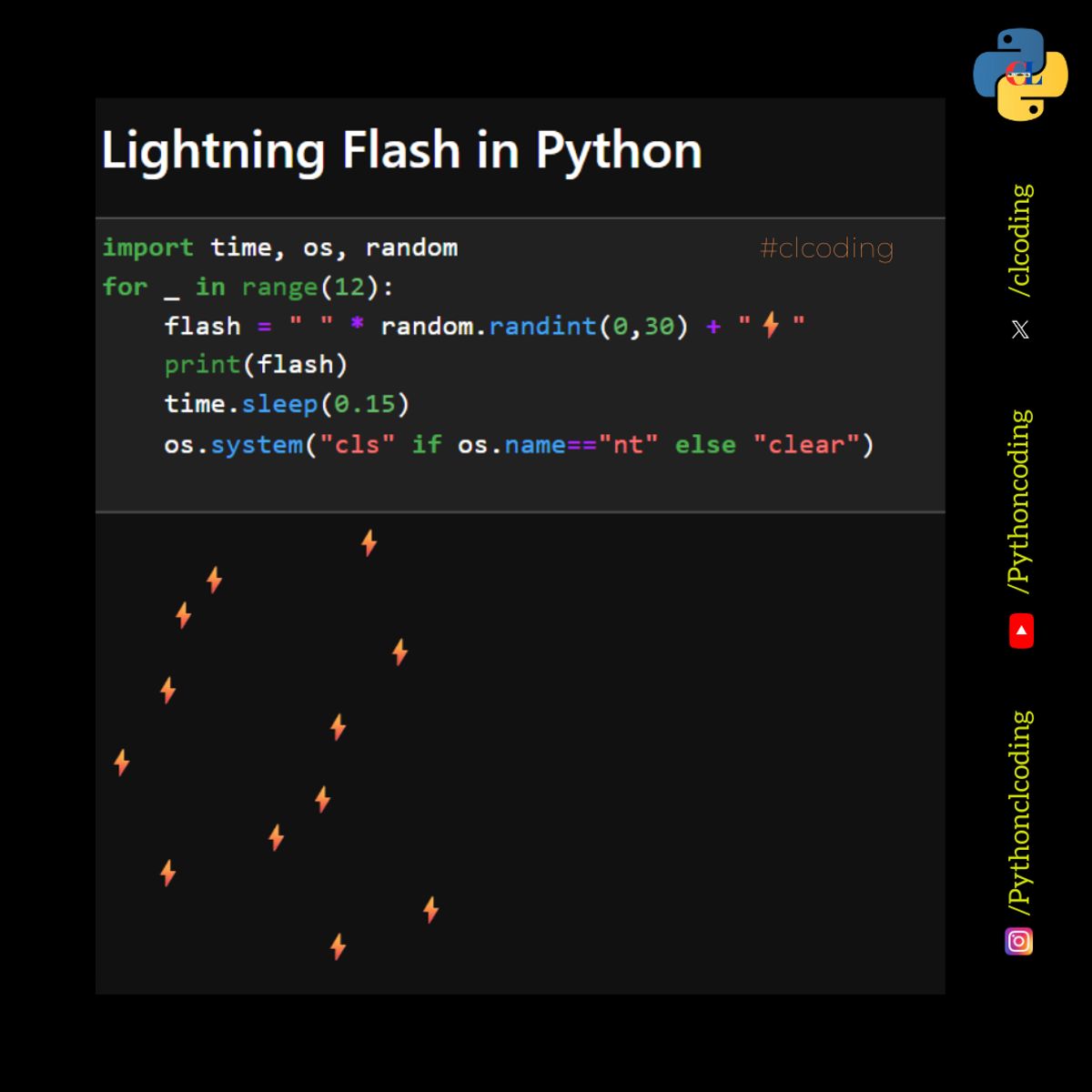 Lightning Flash in Python — Python Coding (CLCODING) - Buymeacoffee