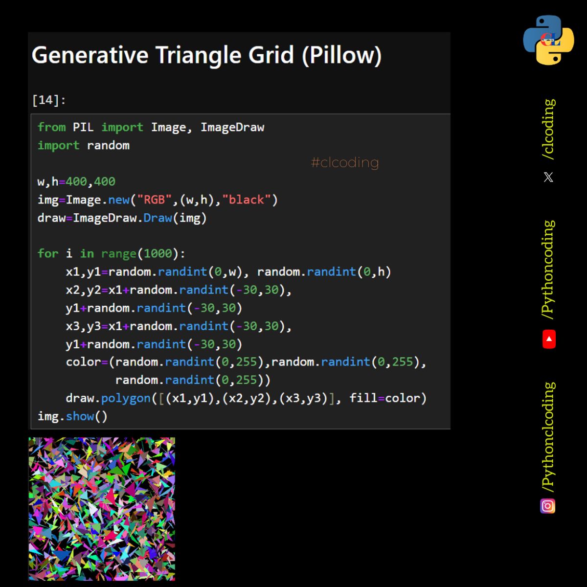 Generative Triangle Grid Pillow Python Coding Clcoding Buymeacoffee