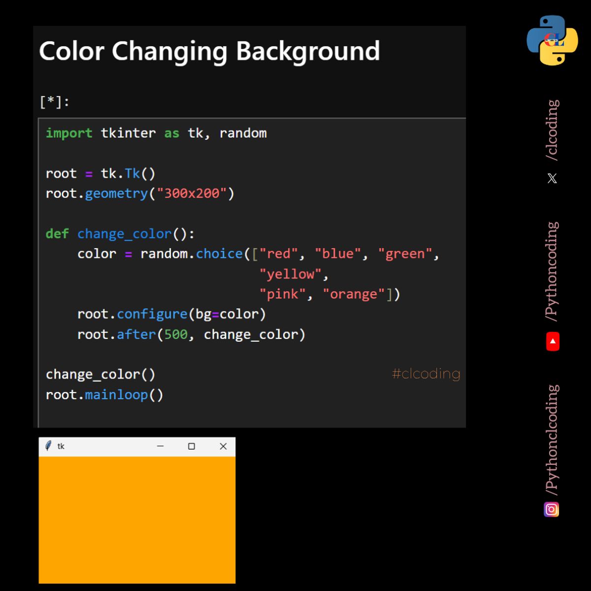 Color Changing Background — Python Coding (CLCODING) - Buymeacoffee