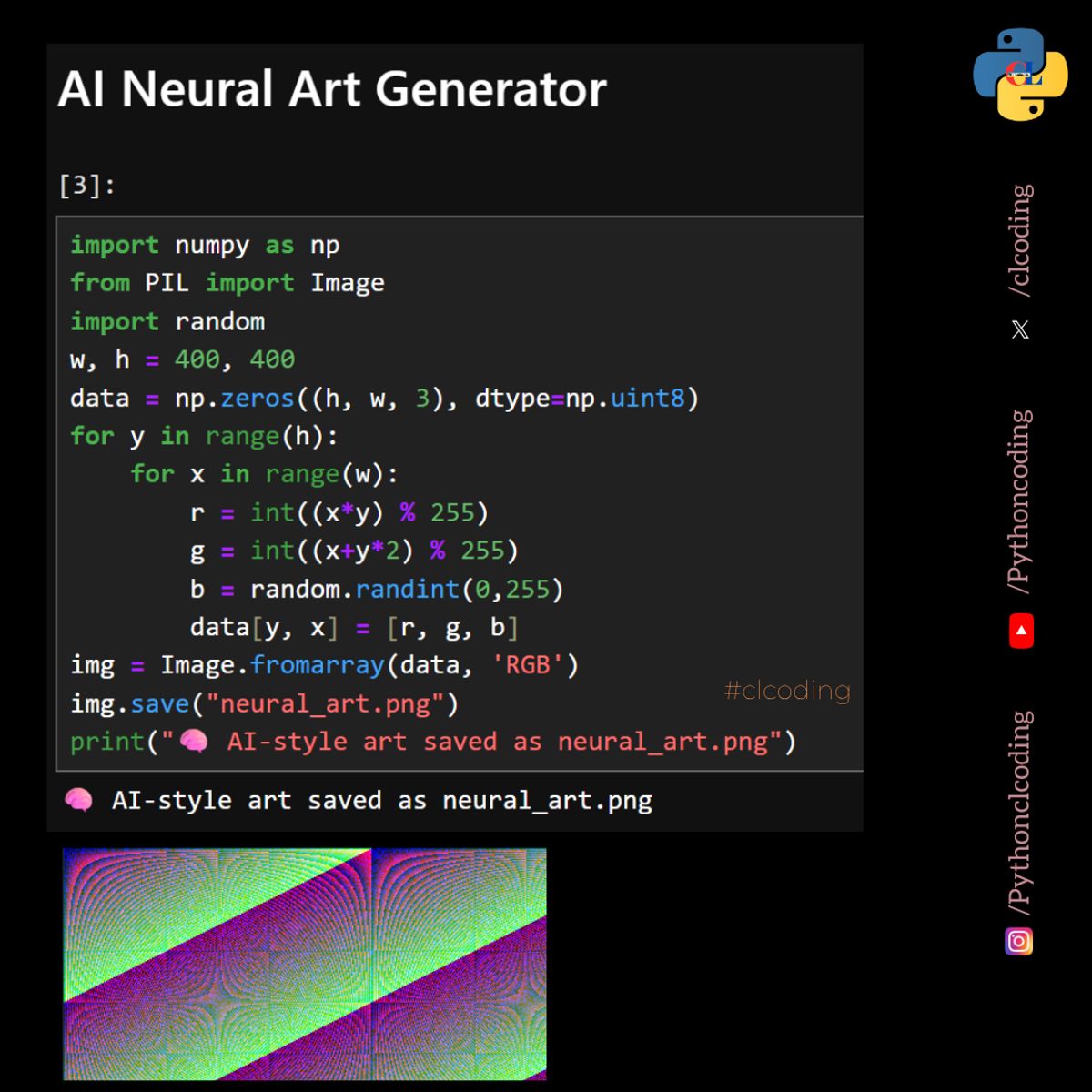 AI Neural Art Generator — Python Coding (CLCODING) - Buymeacoffee
