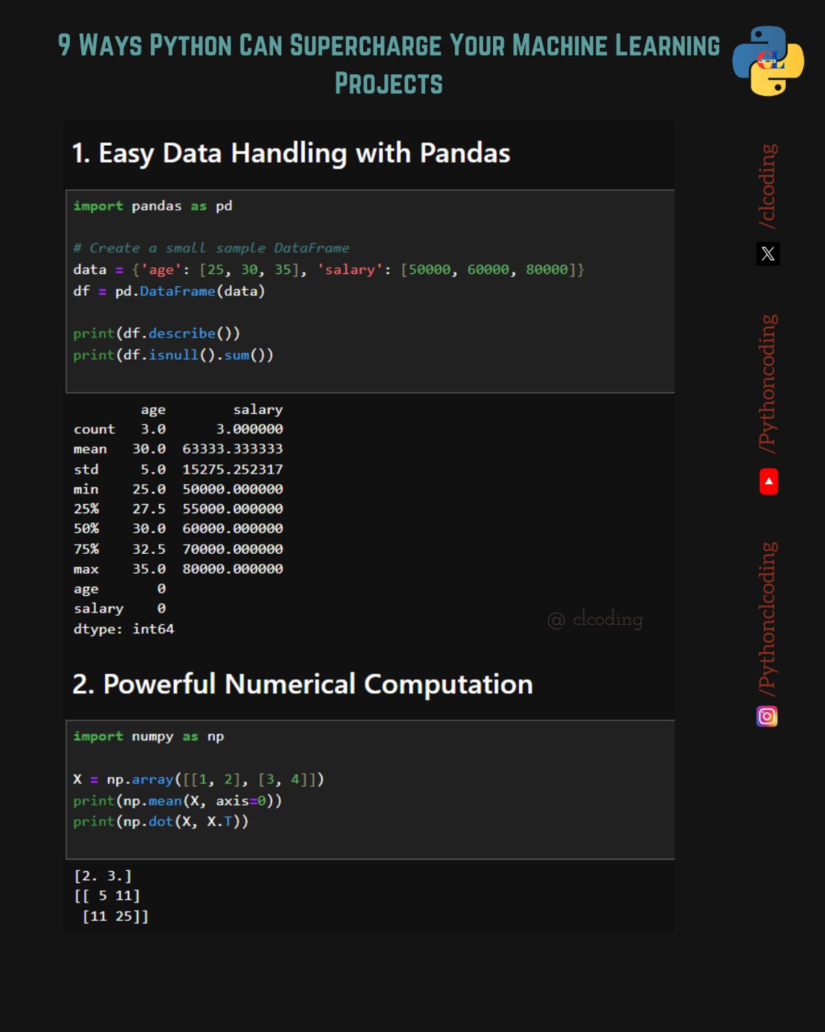 9 Ways Python Can Supercharge Your Machine Learning Projects — Python Coding (CLCODING ...