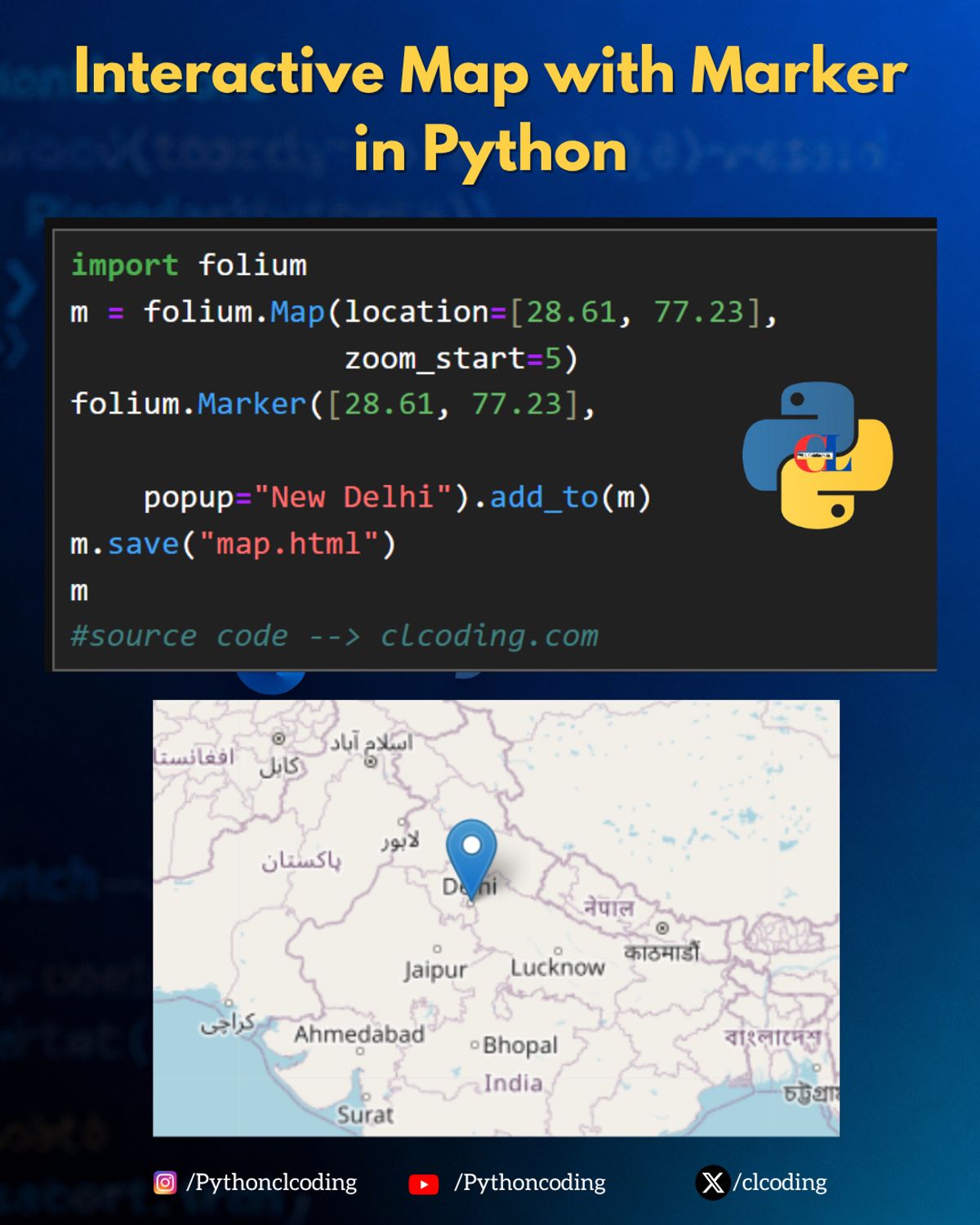 Interactive Map with Marker — Python Coding (CLCODING) - Buymeacoffee