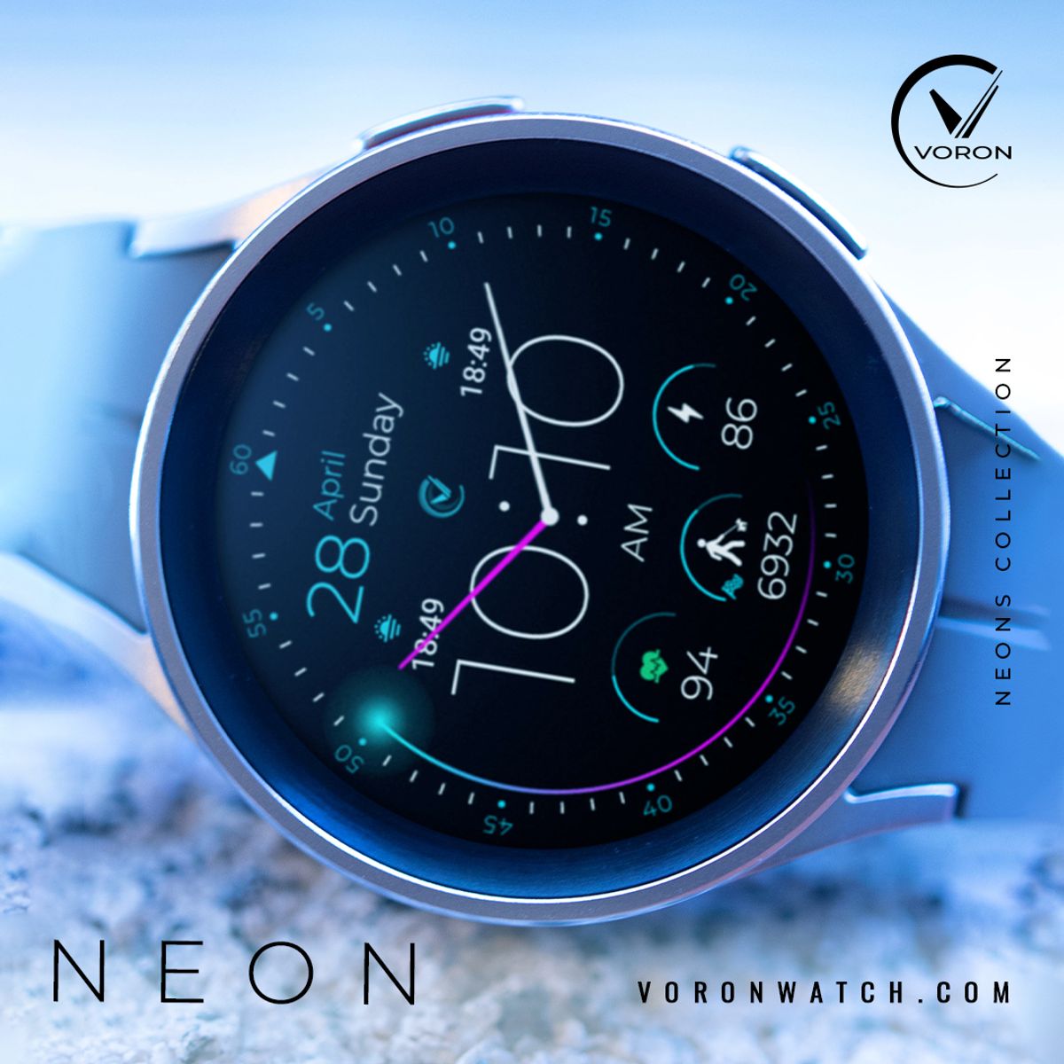 ⌚️ “NEON” MINIMALIST HYBRID WATCH FACE — Voron Watch Design - Buymeacoffee