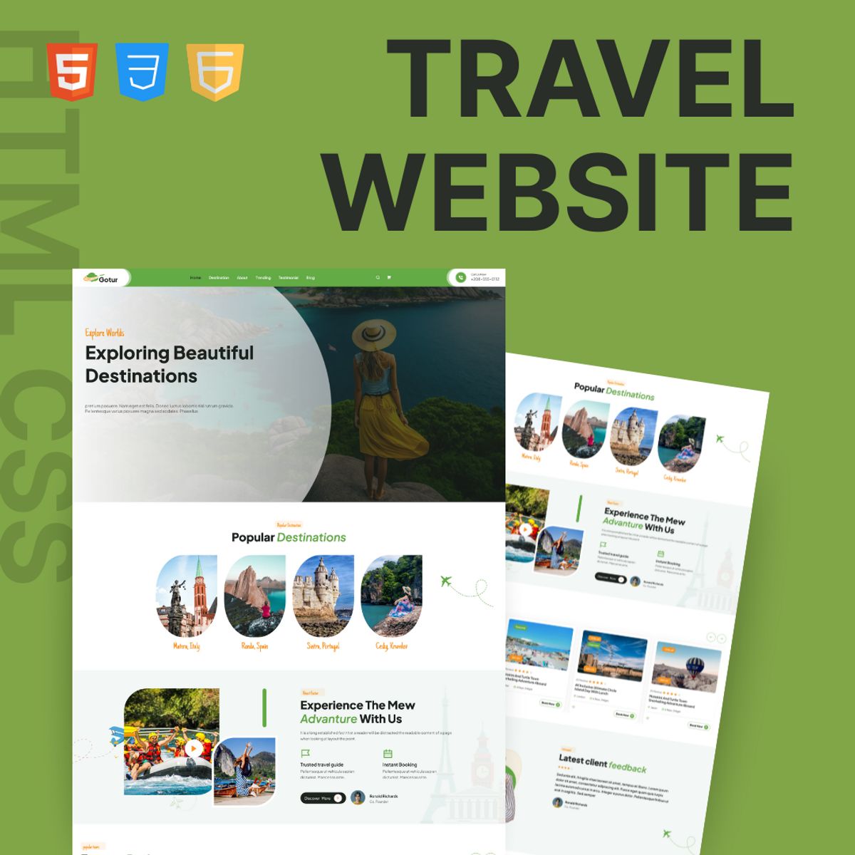 Modern Travel Website UI Template – Pure HTML, CSS & JS — K2infocom - Buymeacoffee