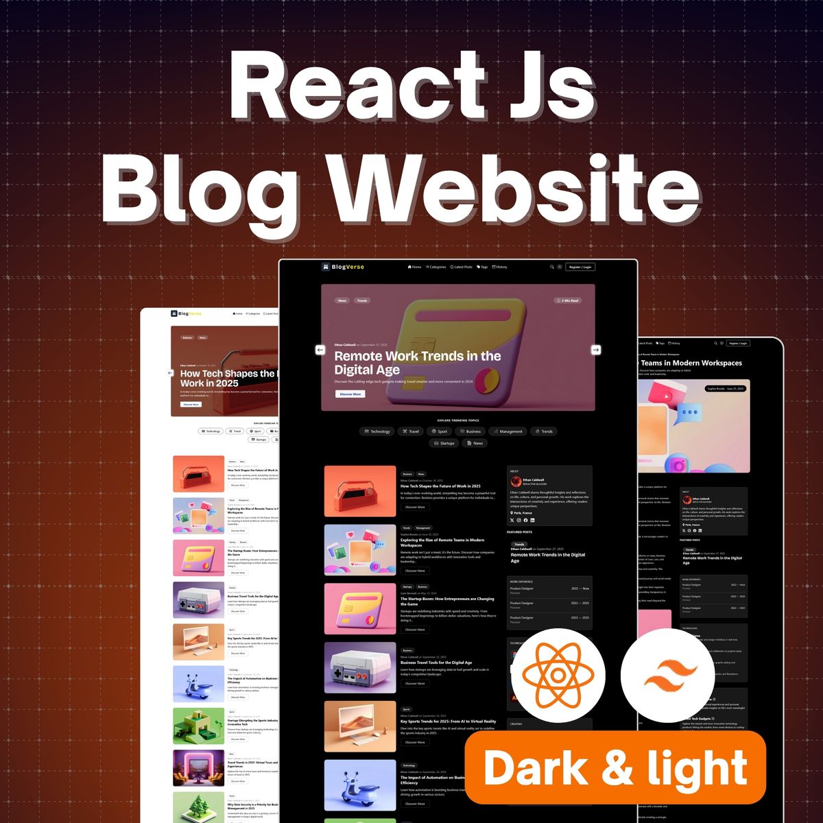 Blog Website Template in React JS & Tailwind CSS with Dark/Light Mode — K2infocom - Buymeacoffee