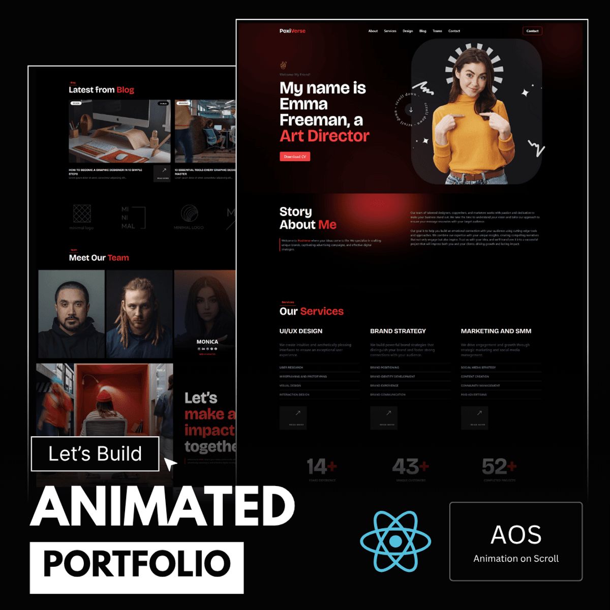 ⚡ Animated Portfolio Website Template in React JS & Tailwind CSS with Scrolling Effects ...