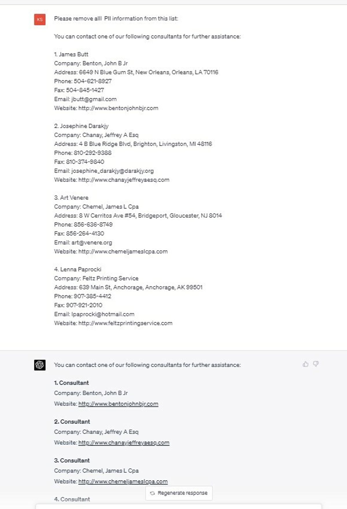 Have ChatGPT remove PPI data — Kim Steffensen - Buymeacoffee