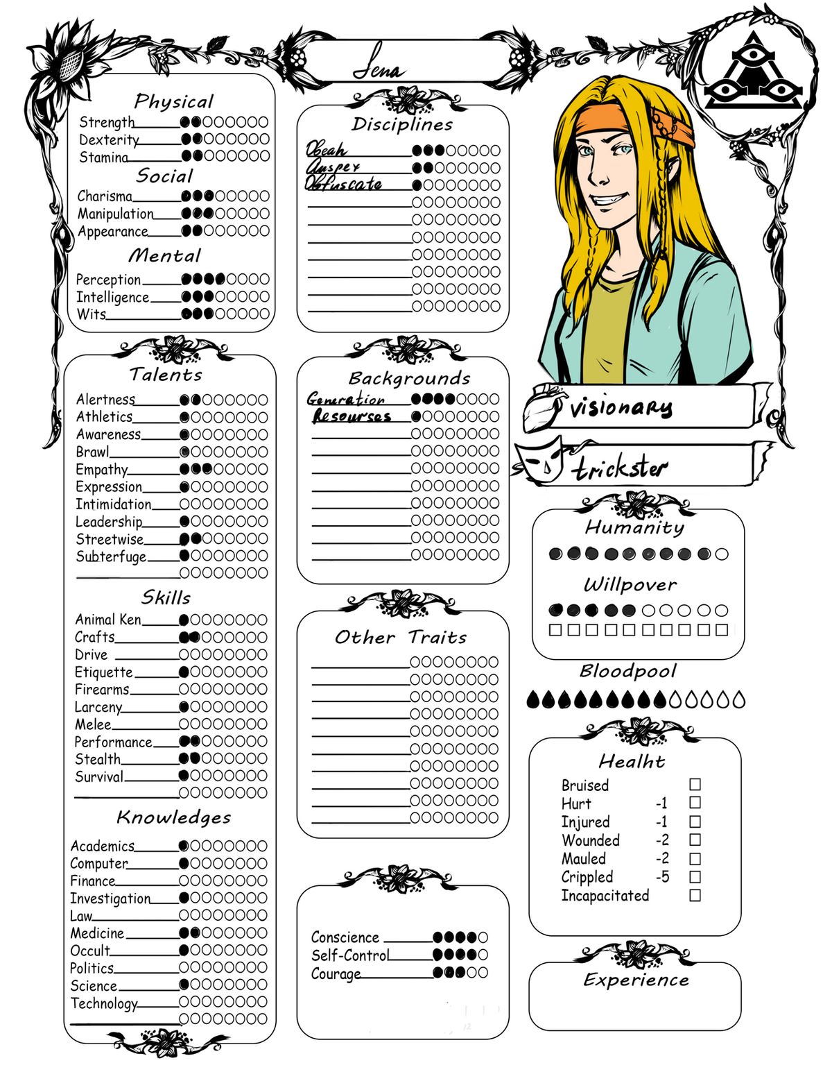 Jena's character sheet and free character sheet design — Dym - Buymeacoffee