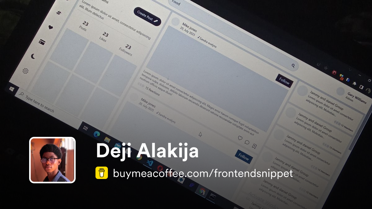 Deji Alakija is creating free frontend code snippets in React Js - Buymeacoffee