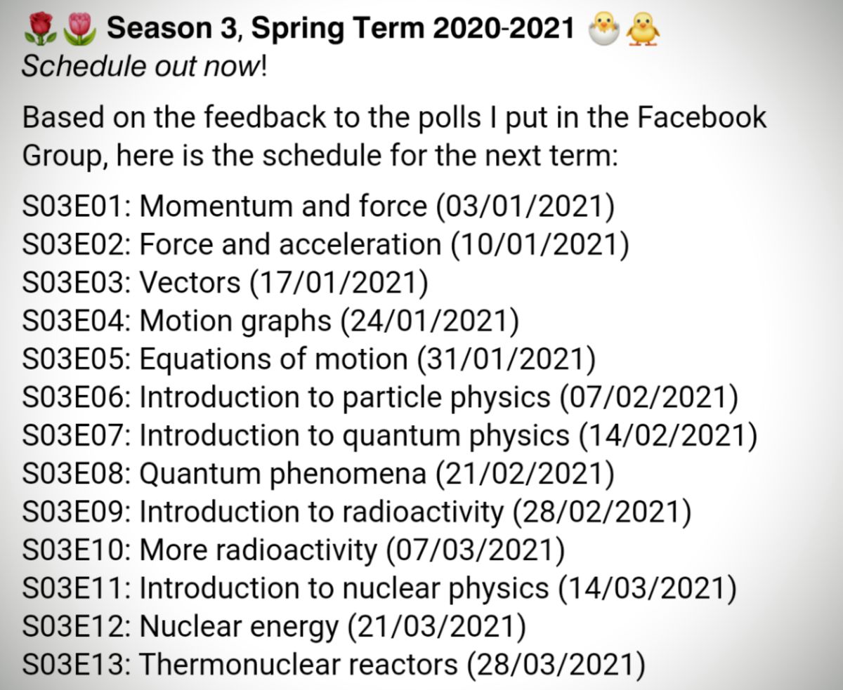 Season 3, Spring Term 2020-2021 schedule out now! — Physics With Keith ...