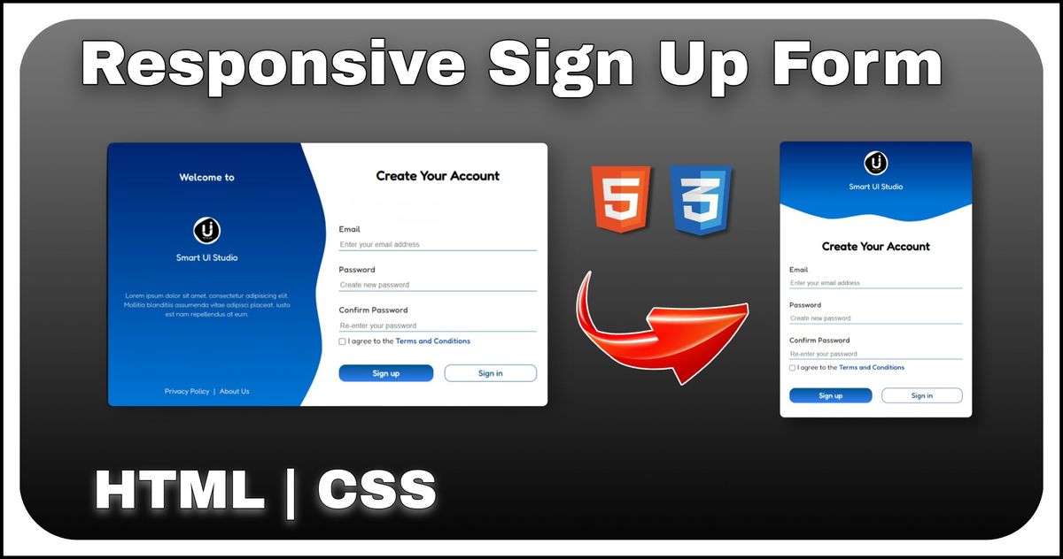 Responsive Sign up Form using HMTL and CSS — Smart UI Studio - Buymeacoffee