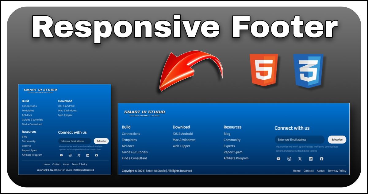 Responsive Footer using HTML & CSS — Smart UI Studio - Buymeacoffee