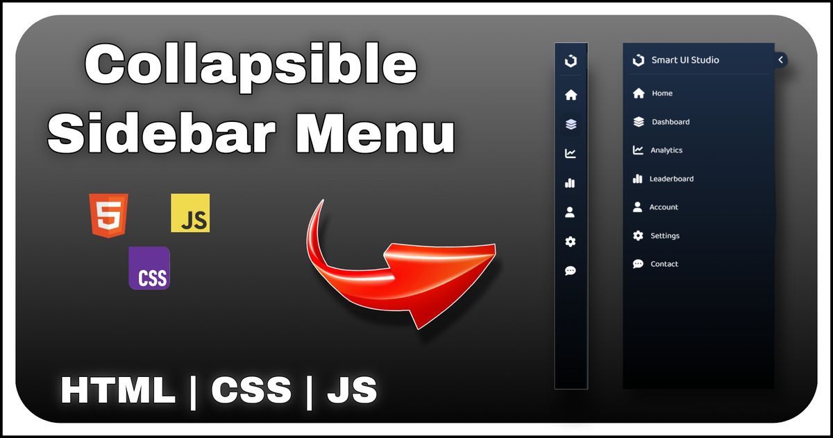 Build Collapsible Sidebar Menu using HTML CSS JS — Smart UI Studio - Buymeacoffee