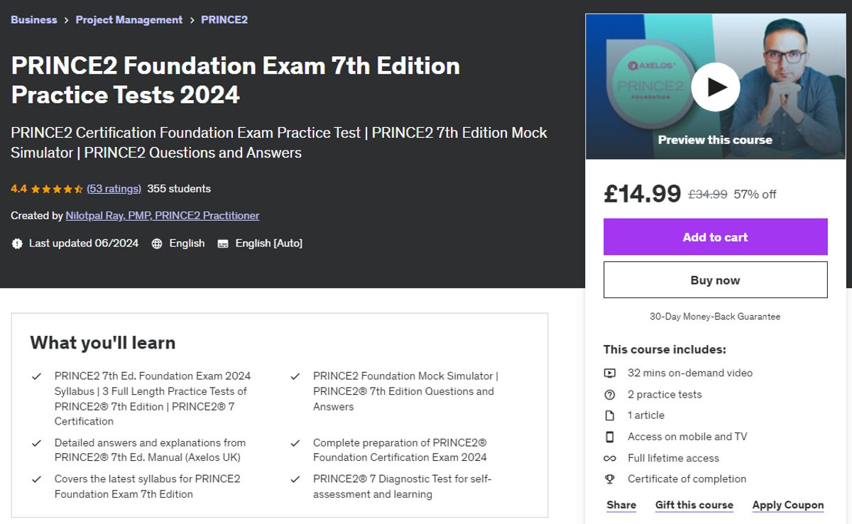 [50% Off] PRINCE2 Exam Practice Tests — PRINCE2 with Ray - Buymeacoffee