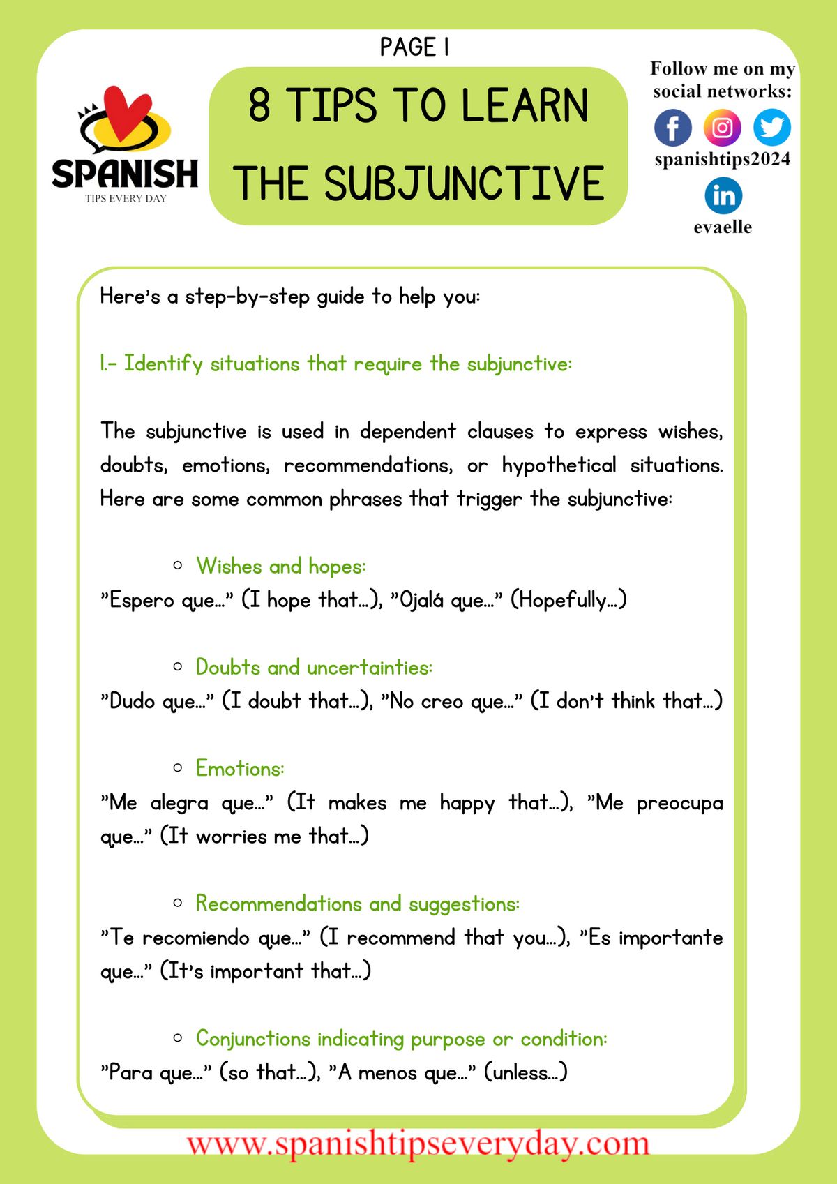 8 TIPS TO LEARN THE SUBJUNCTIVE — Eva Elle - Buymeacoffee