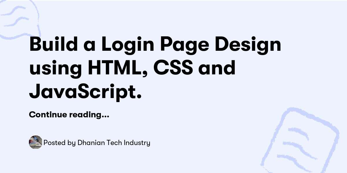 Build A Login Page Design Using Html Css And Javascript — Dhanian 6540