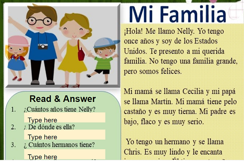 Mi Familia: Reading Comprehension — Mi Clase Divertida with Mr. Sajche