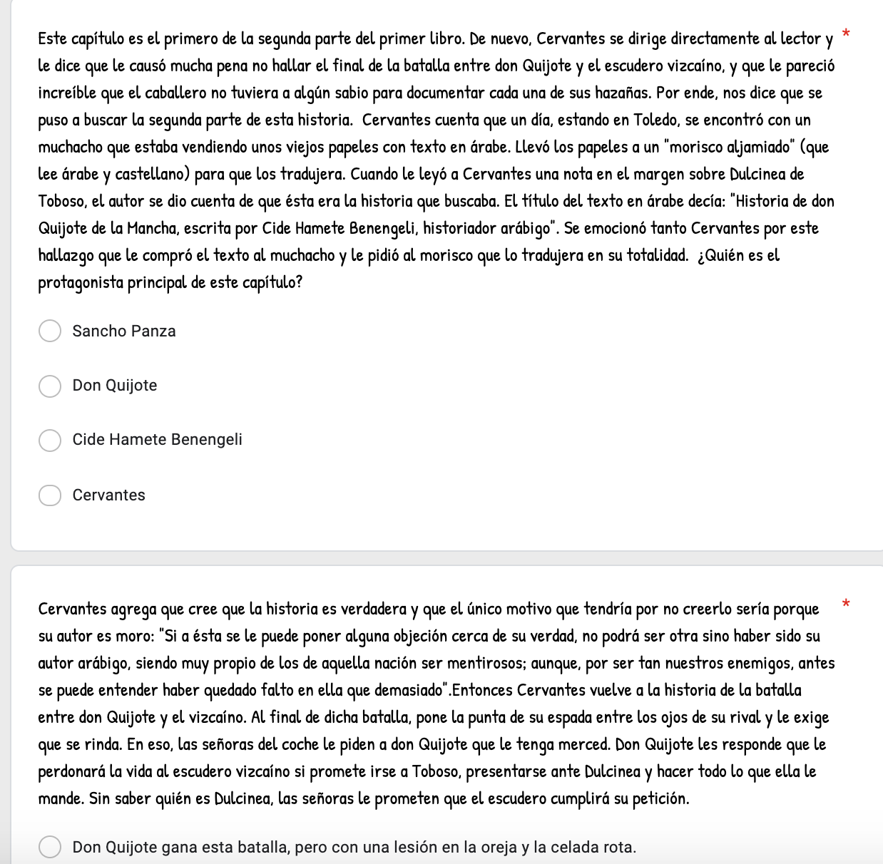 Google Forms El Quijote Reading Exam AP Spanish Literature — DrG ...