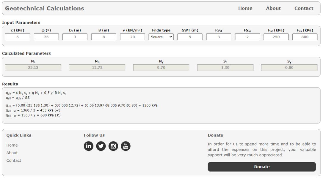 Bearing capacity calculation tool | Terzaghi(1943) — Geotechnical ...