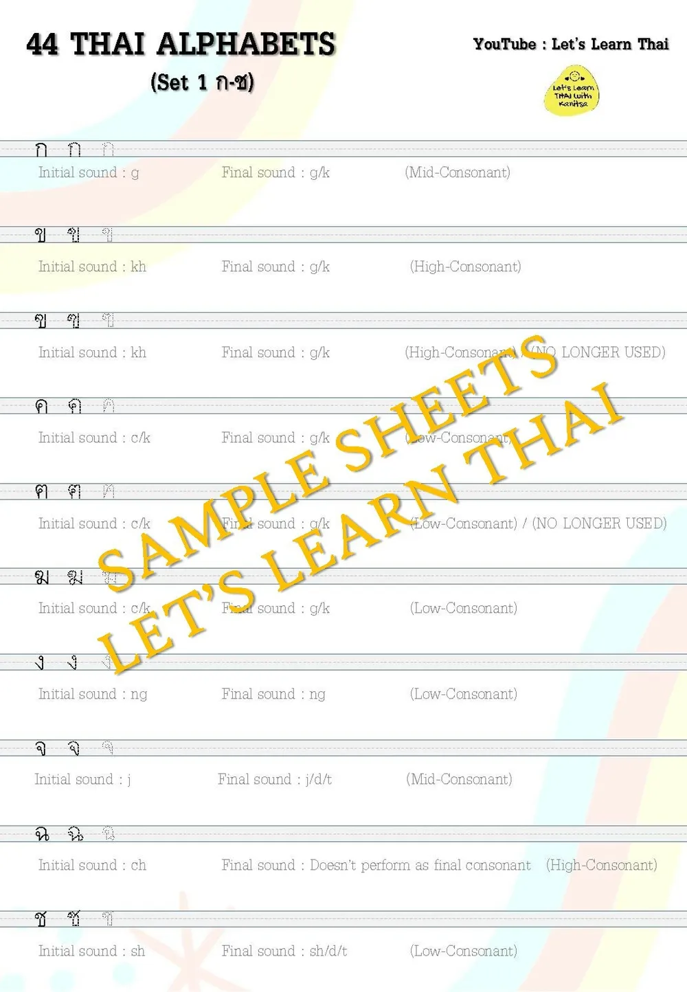 Thai Letters Lesson Sheets + Audios — Let's Learn Thai with Kanitsa ...