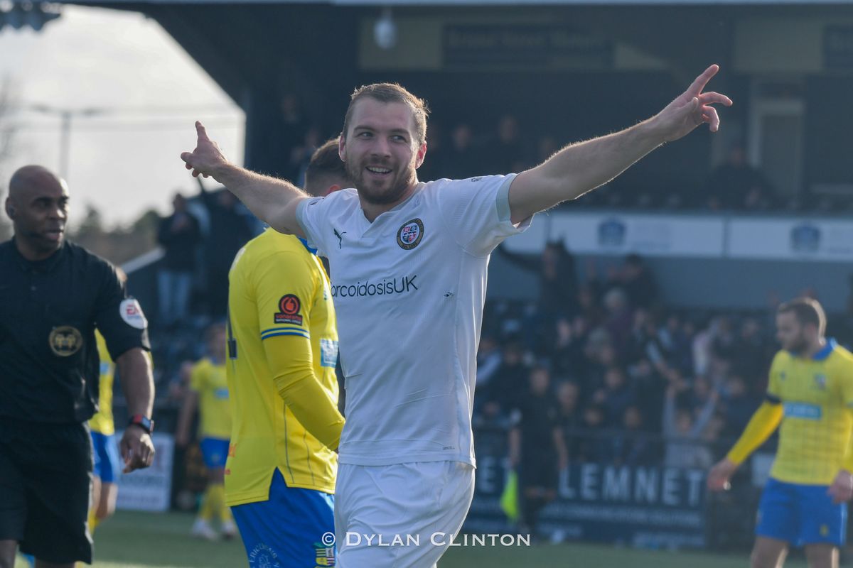Bromley striker Michael Cheek celebrating his goal against Solihull Moors. — Dylan Clinton ...