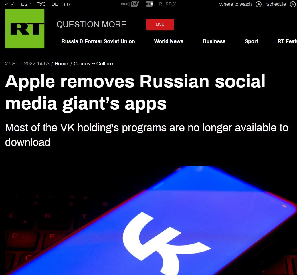 VK retiré par Apple, dans iOS — Claude Gélinas - Buymeacoffee