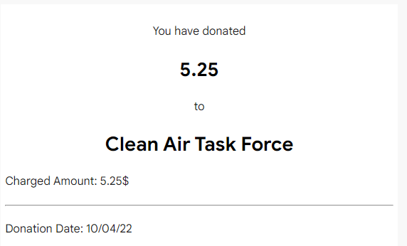 Your donations are going to the Clean Air Task Force! :) — Deon ...
