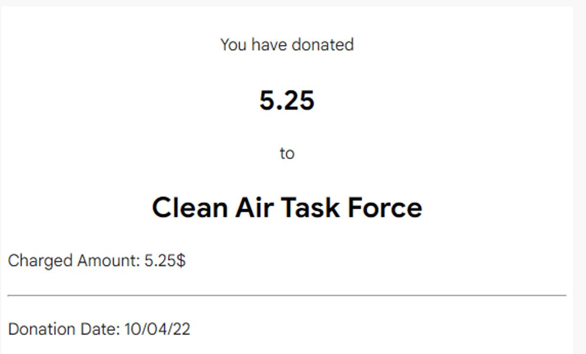 Your donations are going to the Clean Air Task Force! :) — Deon ...