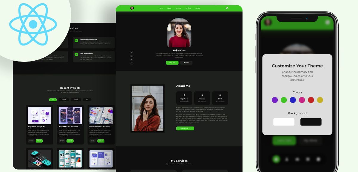 React Portfolio Website with Theme Customization - Buymeacoffee