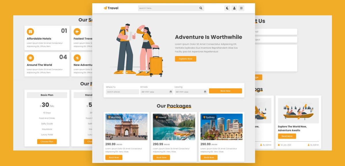 Travel Website Design [ Source Code ] - Buymeacoffee