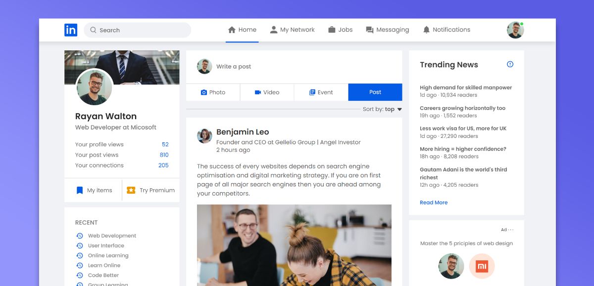 LinkedIn Clone Website Design Front-End Template - Buymeacoffee