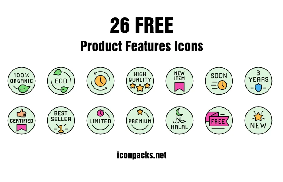 26 Free product features SVG, PNG icons — Icon Packs