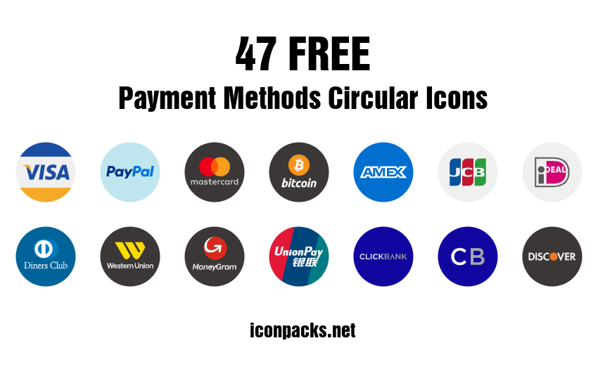 47 Free Payment Methods Circular SVG, PNG Icons — Icon Packs - Buymeacoffee