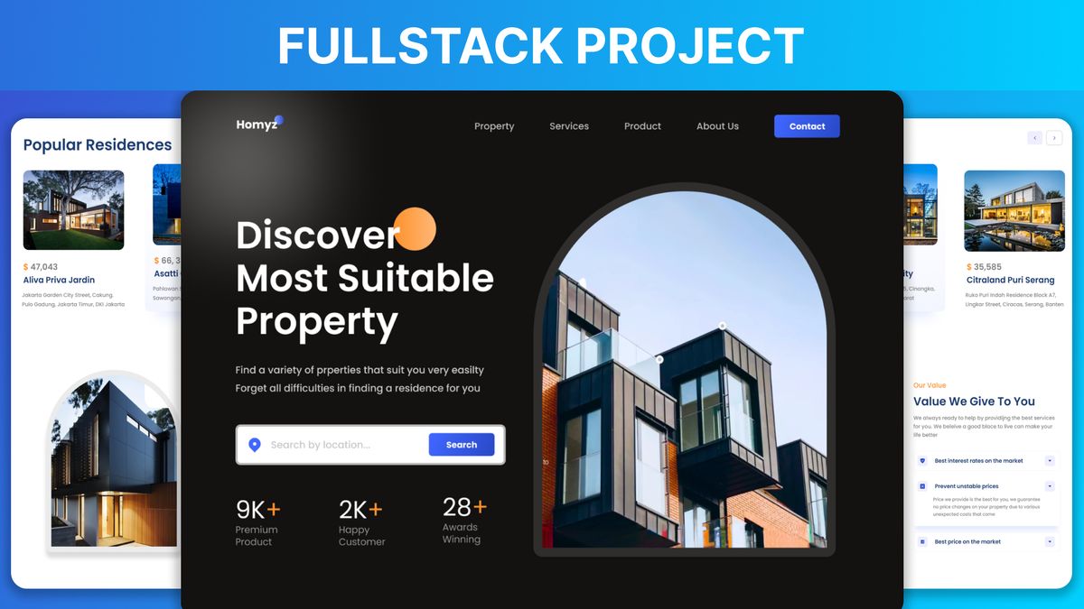 React Full stack Responsive Real Estate website Tutorial | React Projects for Beginners ...
