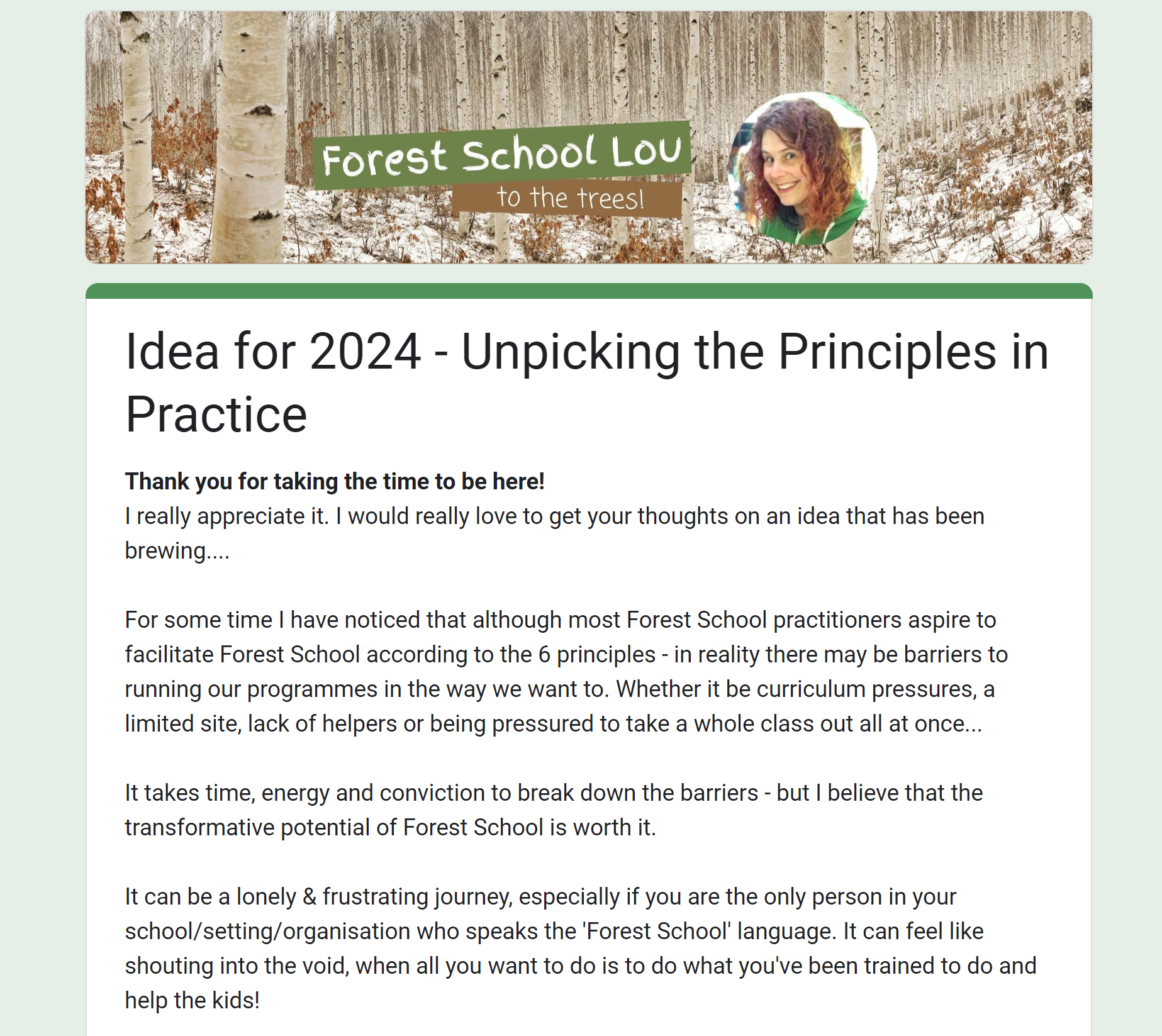 Want to unpick the FS Principles in Practice in 2024? — Forest School Lou - Buymeacoffee