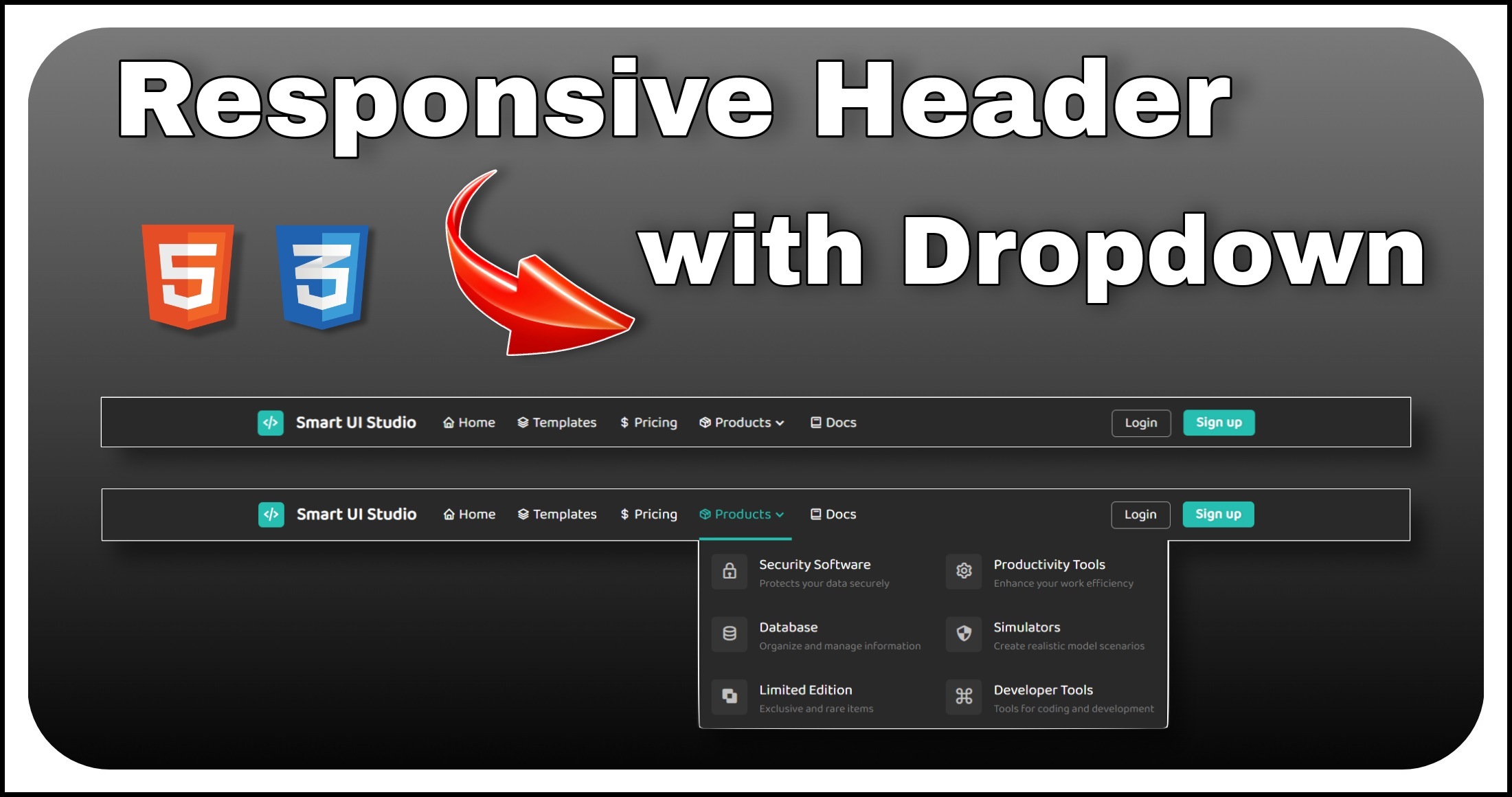 Responsive Header with Dropdown using HTML and CSS — Smart UI Studio - Buymeacoffee