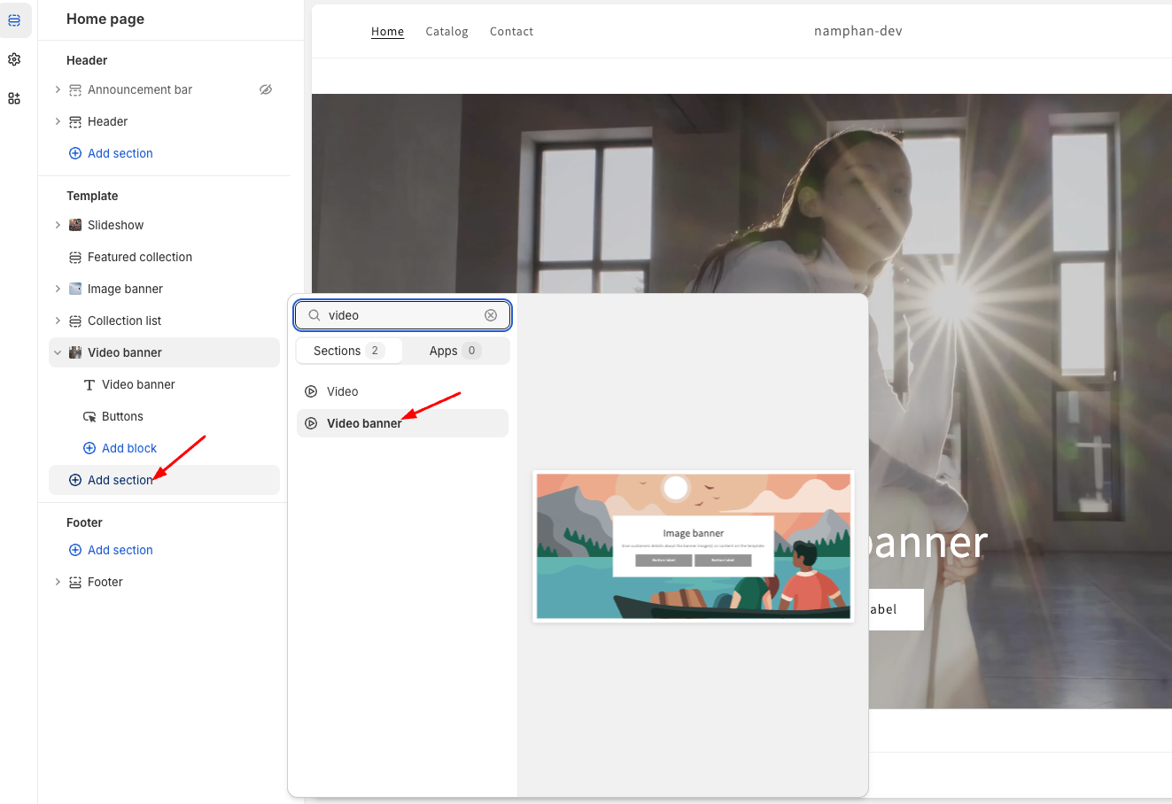 How to create Video Banner section - Dawn Theme — namphan - Buymeacoffee