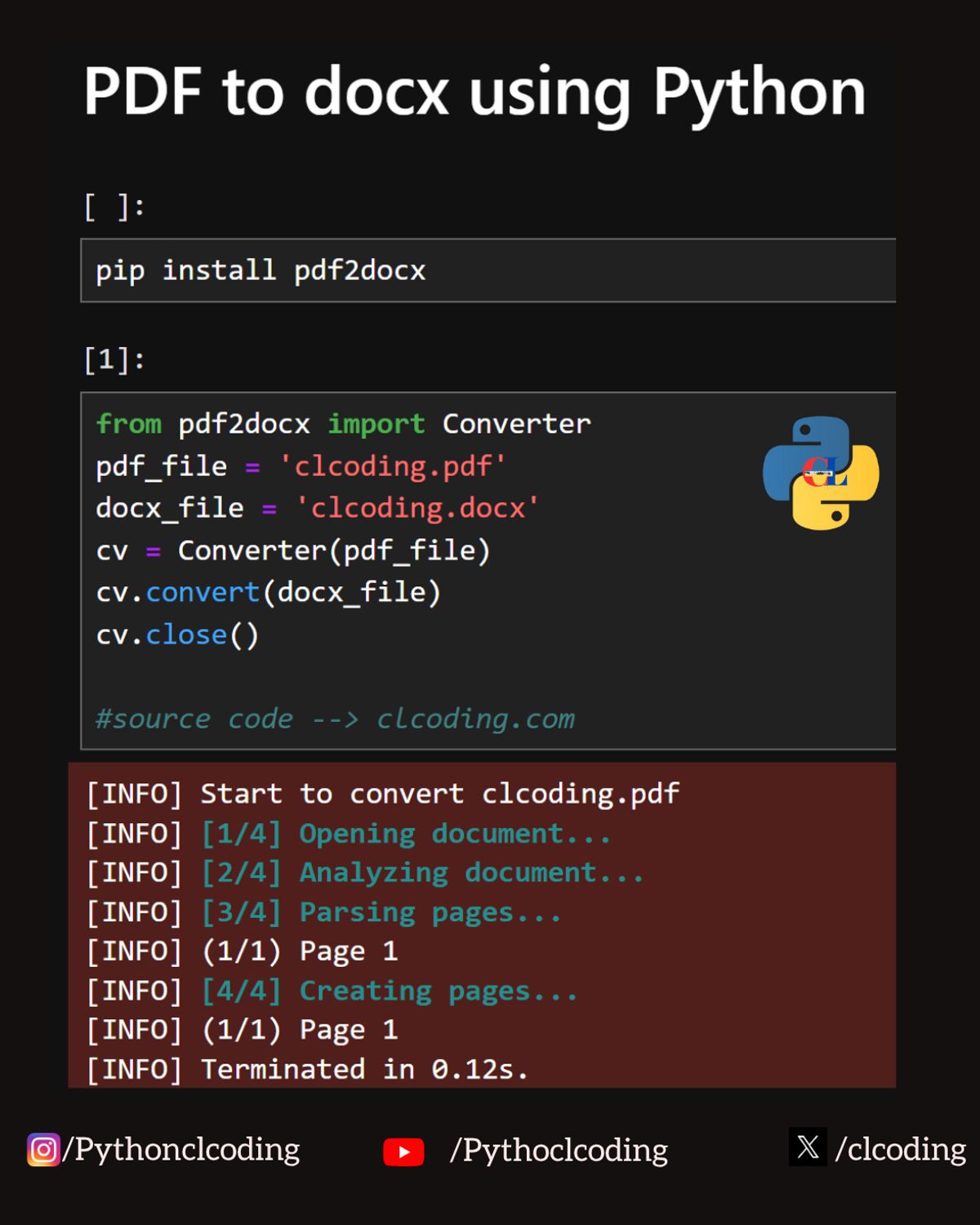 PDF to docx using Python — Python Coding (CLCODING) - Buymeacoffee