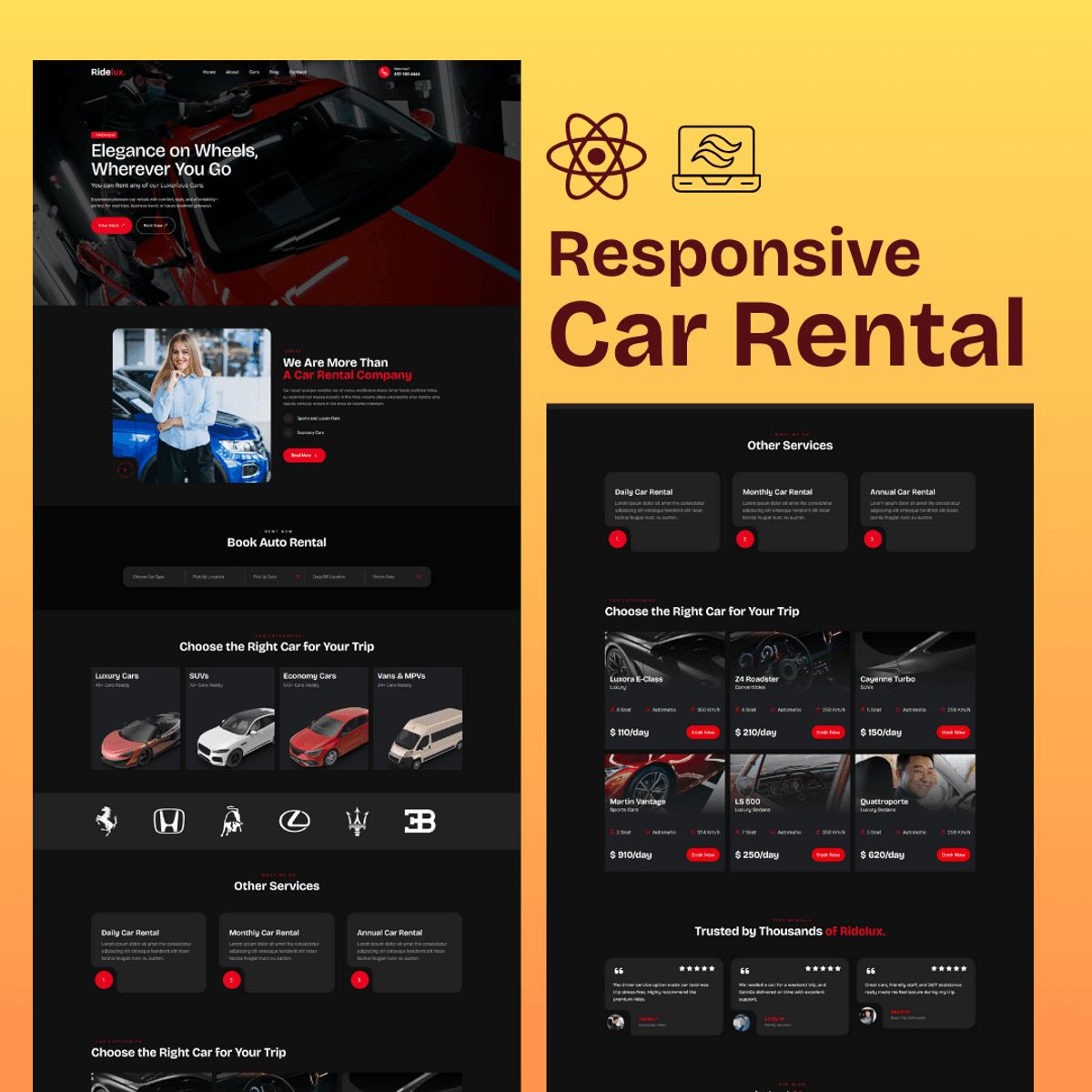 React JS Car Rental Website Template | Fully Responsive with Tailwind CSS — K2infocom - Buymeacoffee
