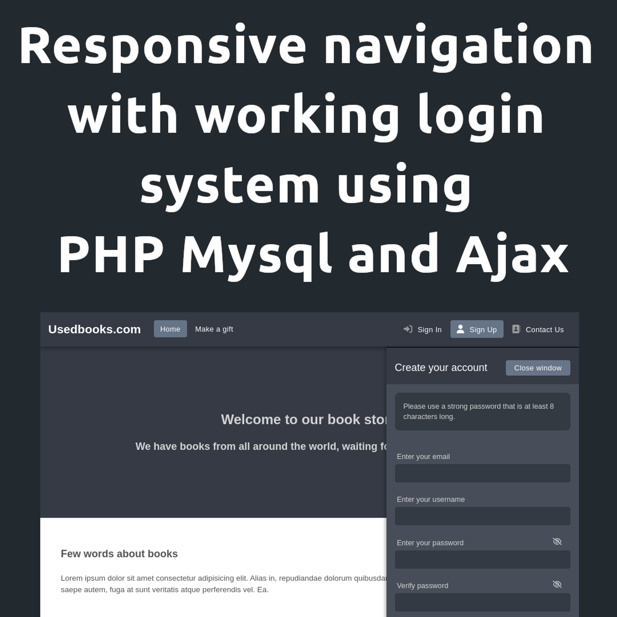 Responsive navigation, working login system using PHP Mysql and Ajax - Buymeacoffee