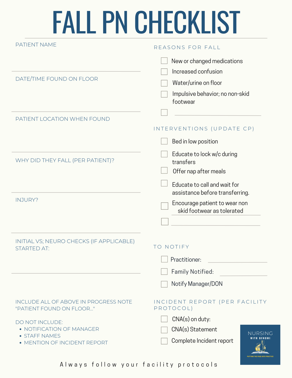 Progress Note Template- FALLS - Buymeacoffee