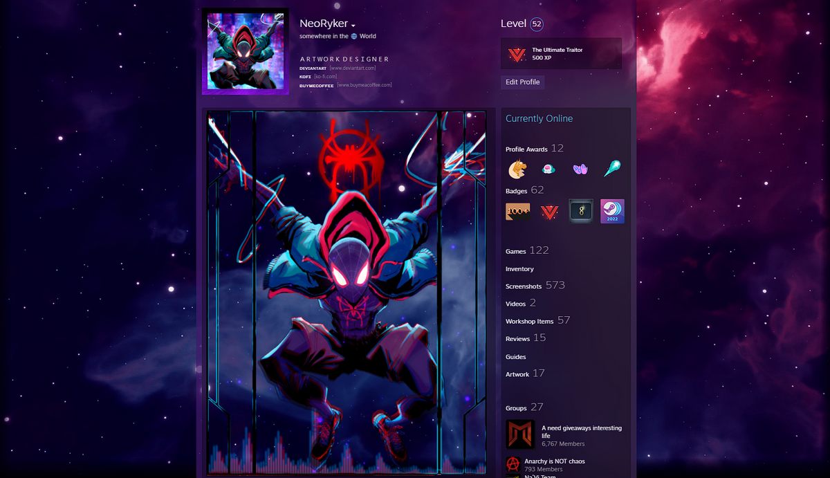 Miles Morales Spiderman Neon Steam Artwork (Animated) - Buymeacoffee