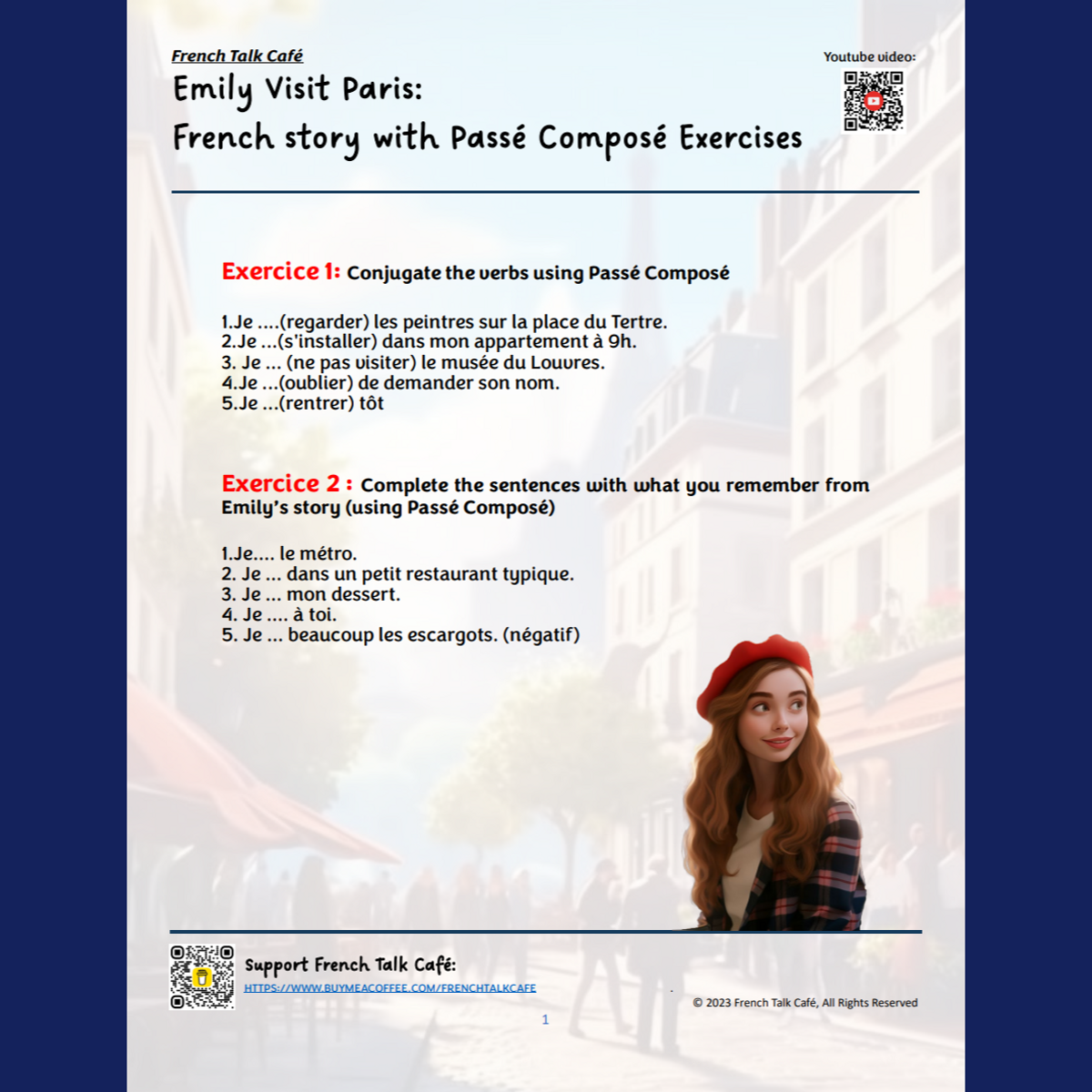 【FREE】Emily visits Paris: French Story to Learn Passé Composé | Exercises and Answers - Buymeacoffee