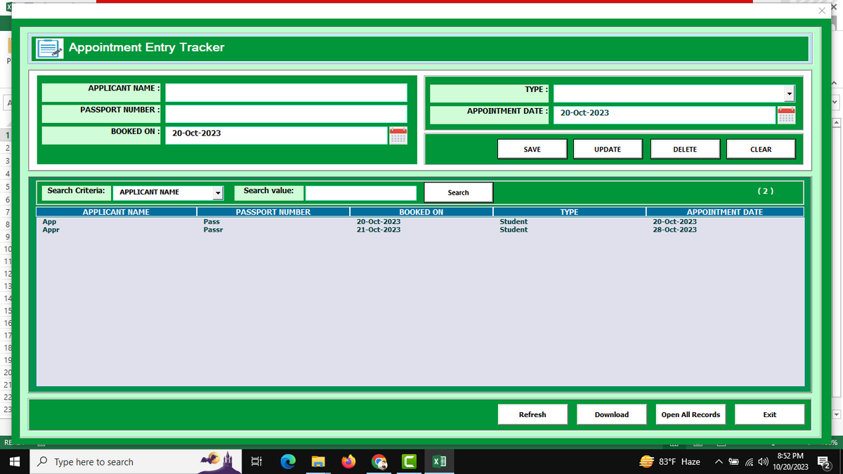 Dynamic Automated Appointment Data Entry User Form In Excel Vba Buymeacoffee