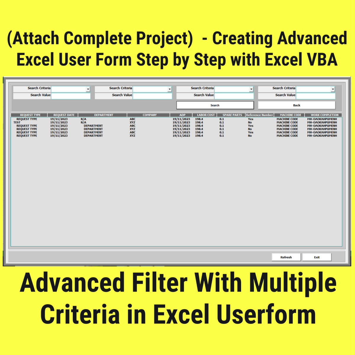 Attach Complete Project Creating Advanced Excel User Form Step By