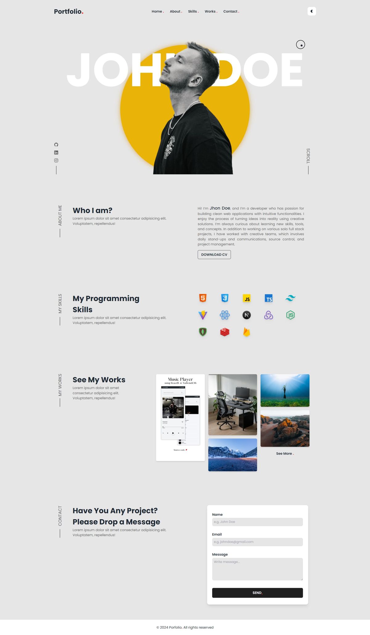 Beautiful & Responsive ReactJS Portfolio Website - Buymeacoffee